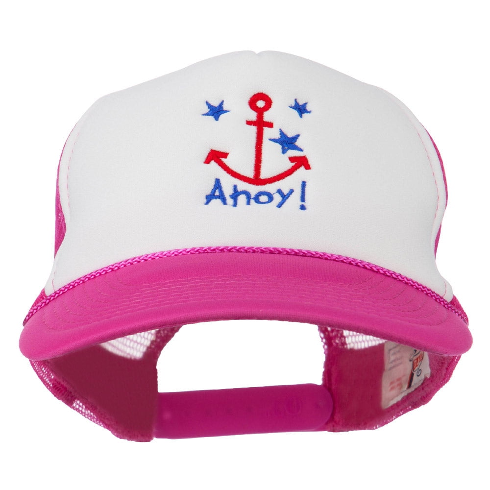 Anchor Stars Ahoy Embroidered Foam Mesh Back Cap - Hot Pink White OSFM ...
