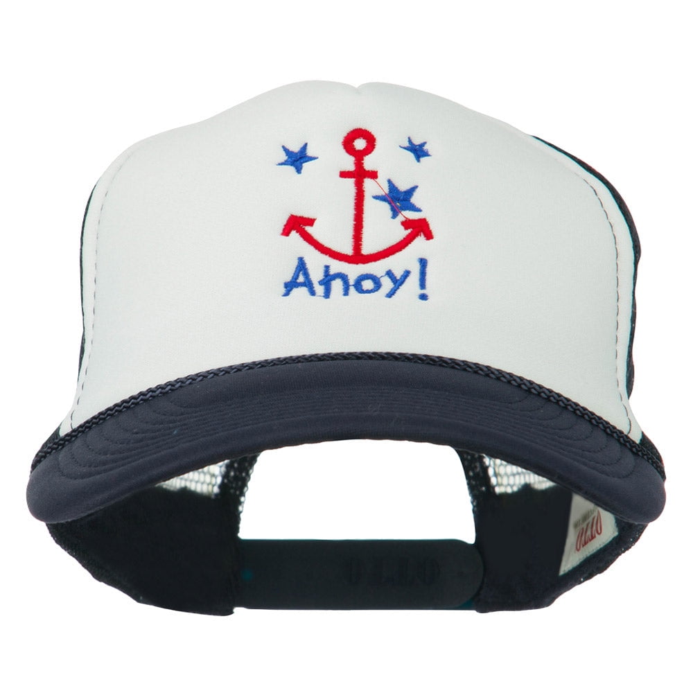 Anchor Stars Ahoy Embroidered Foam Mesh Back Cap - Navy White OSFM ...