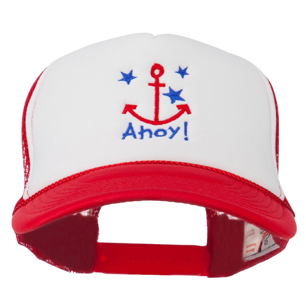 Anchor Stars Ahoy Embroidered Foam Mesh Back Cap - Red White Red OSFM ...