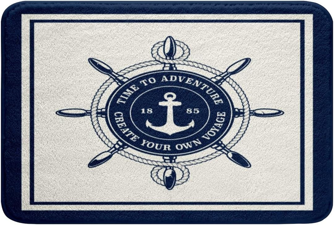 Anchor Steering Wheel Bathroom Rugs 16"x24" Nautical Themed Bath Mats ...