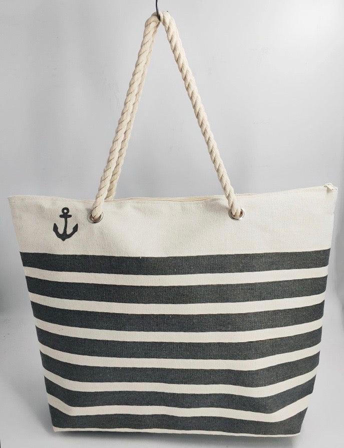 Anchor Striped Beach Tote Bag - 19 Inch x 15 Inch - Women Swim Pool Bag ...