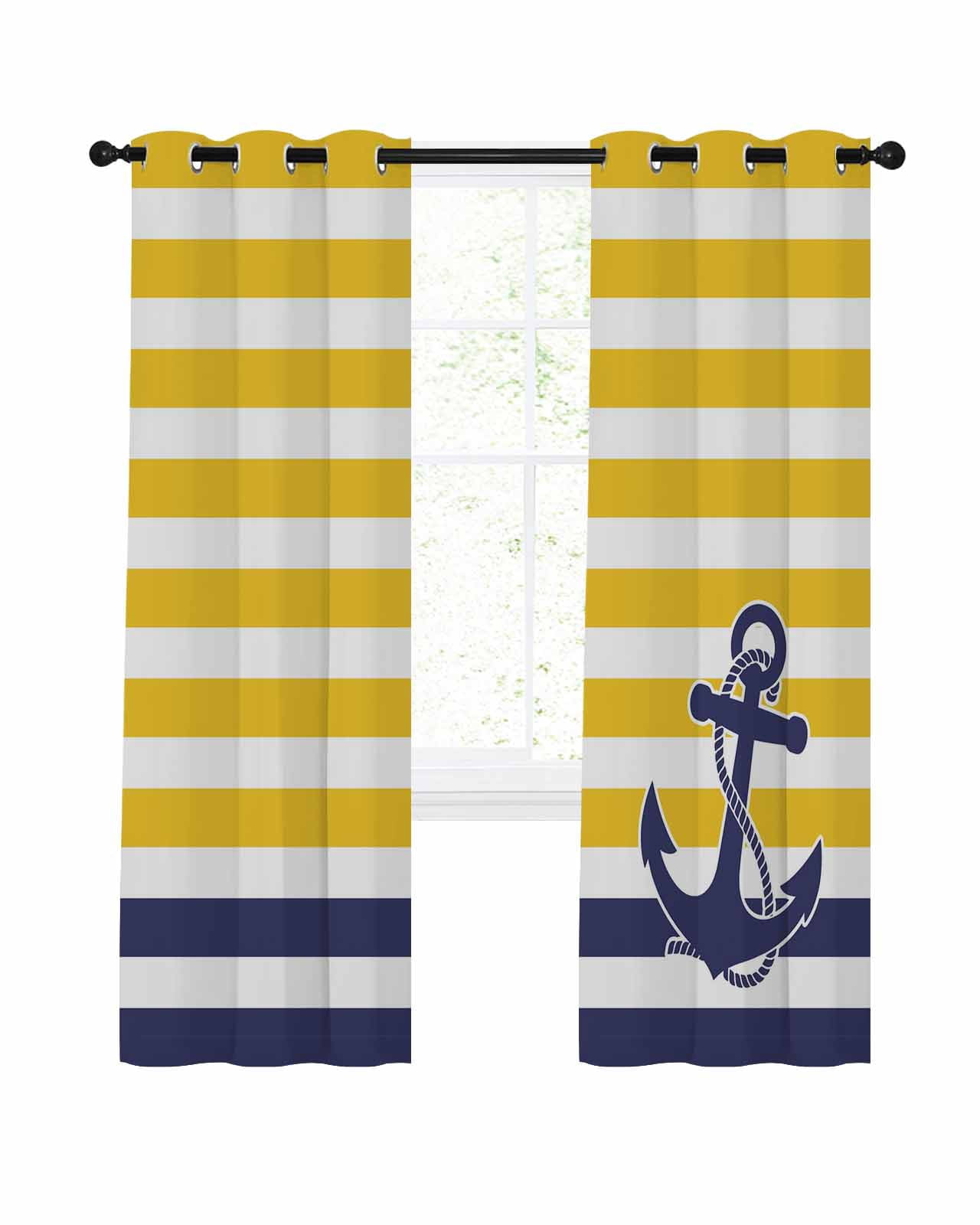Anchor Striped Blackout Curtains 72 Inch Length Ocean Sage Yellow and ...
