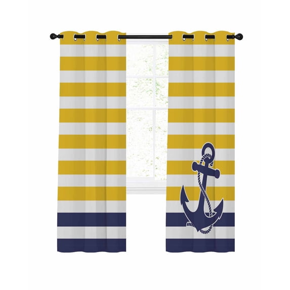 Anchor Striped Blackout Curtains 72 Inch Length Ocean Sage Yellow and ...