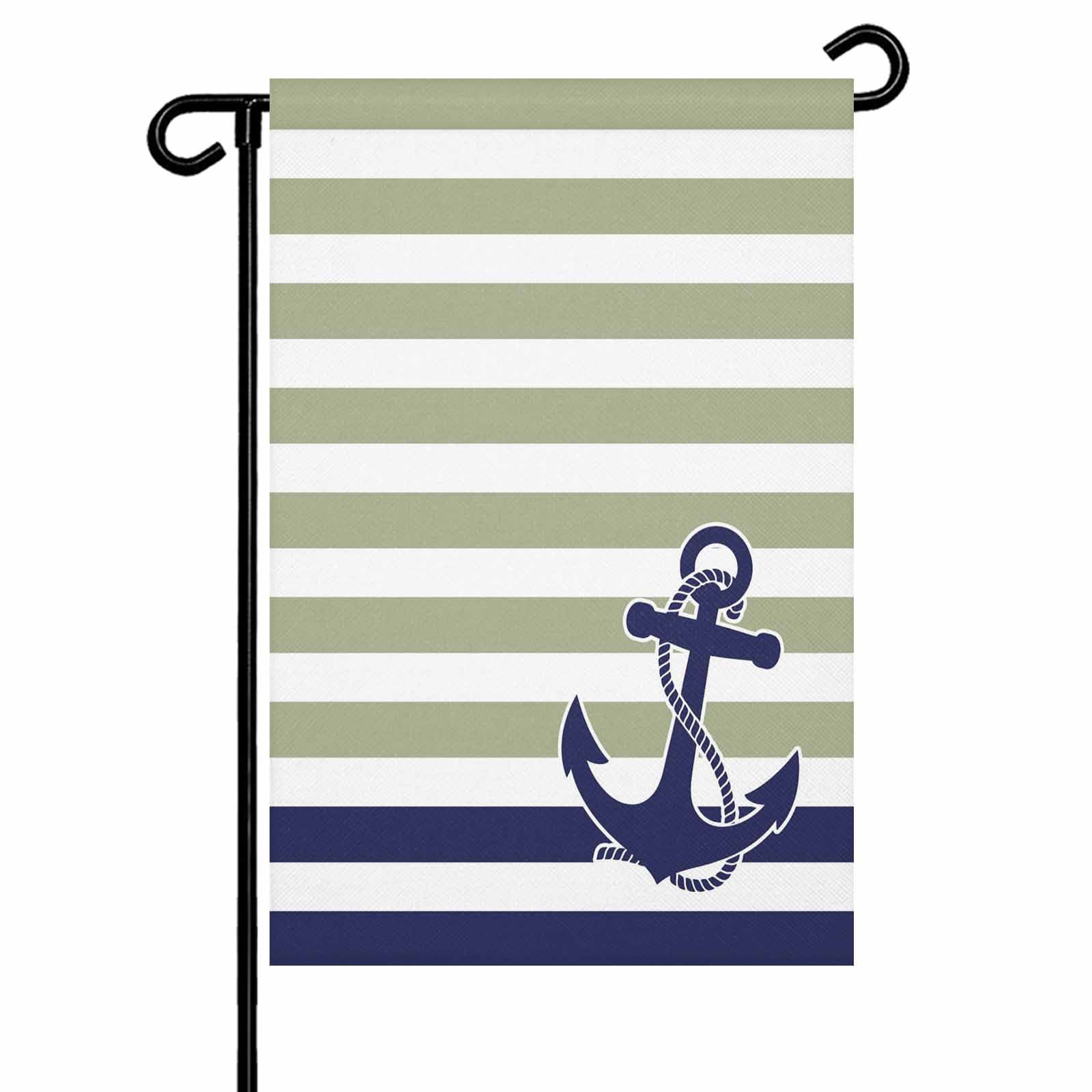 Anchor Striped Garden Flag 28x40 Inch Ocean Sage Green and Blue Striped ...