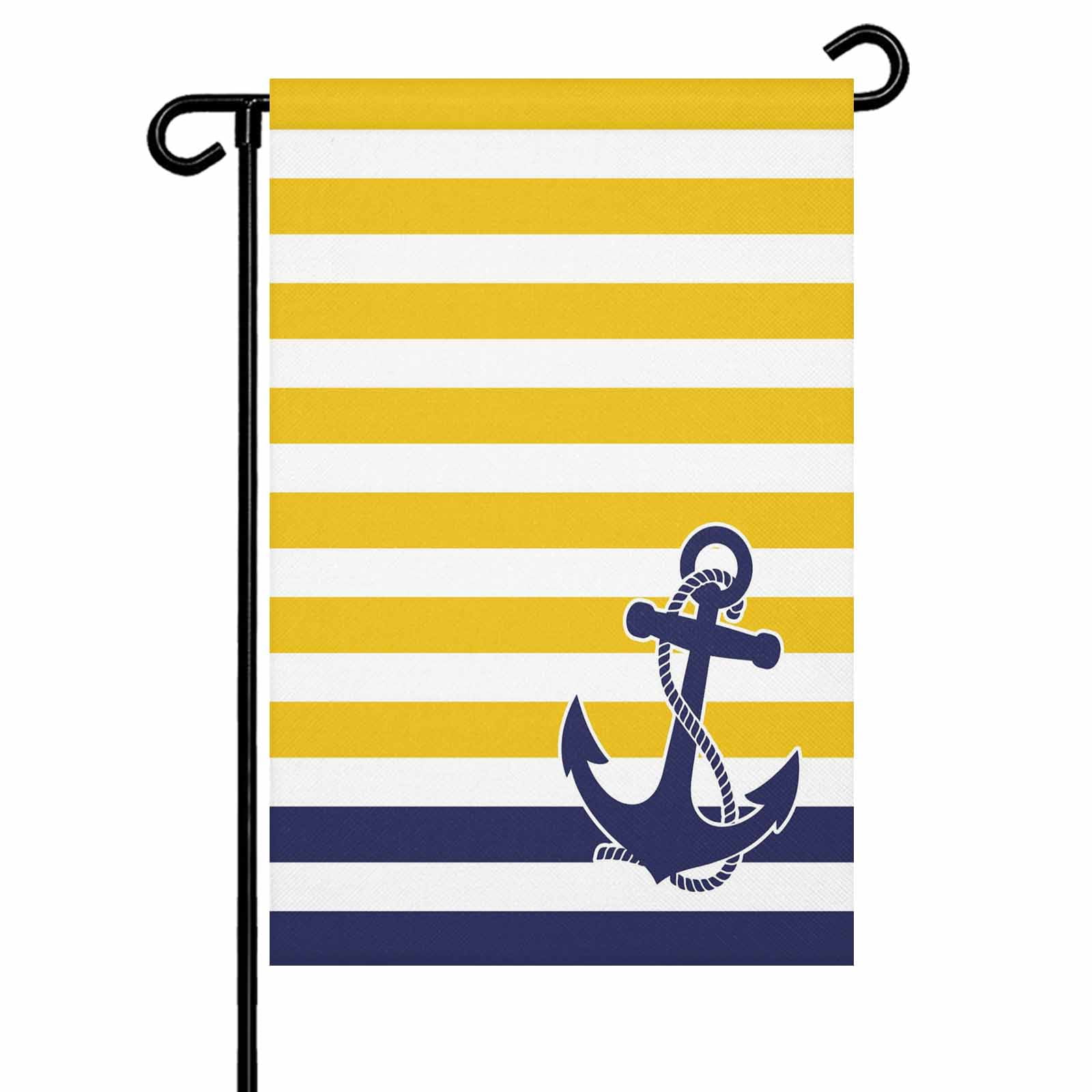 Anchor Striped Garden Flag 28x40 Inch Ocean Sage Yellow and Blue ...