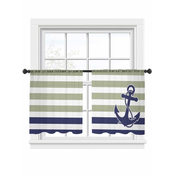 Anchor Striped Sheer Curtains 2 Panels Set Ocean Sage Green and Blue ...