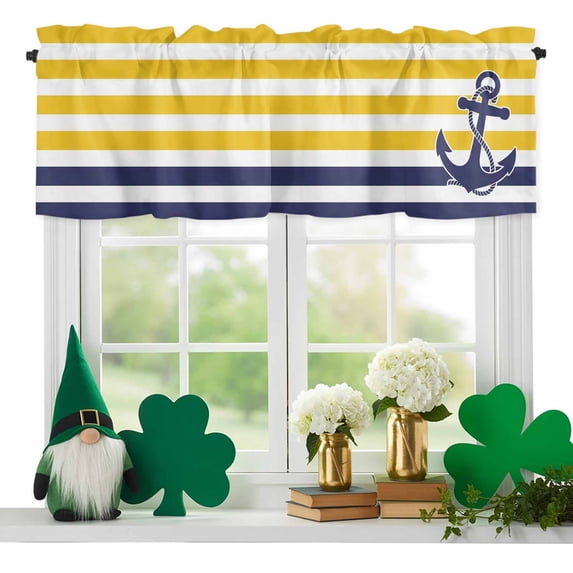 Anchor Striped Valances for Windows, Ocean Sage Yellow and Blue Striped ...