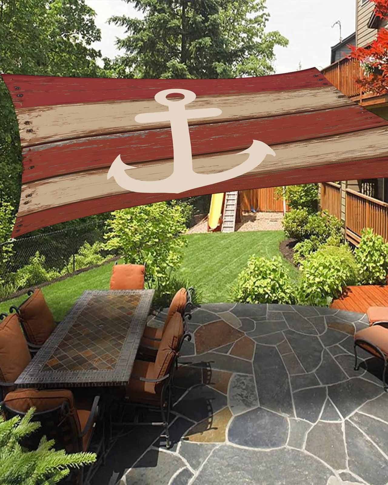 Anchor Sun Shade Sail 12'X16' Vintage Brown Red Wood Board Nautical UV ...