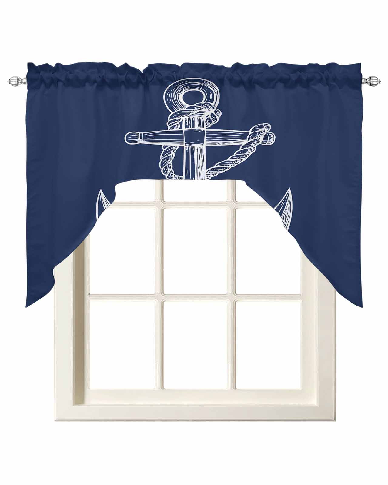 Anchor Swag Valance and Tier Curtains Set Nautical Knot Navy Blue ...