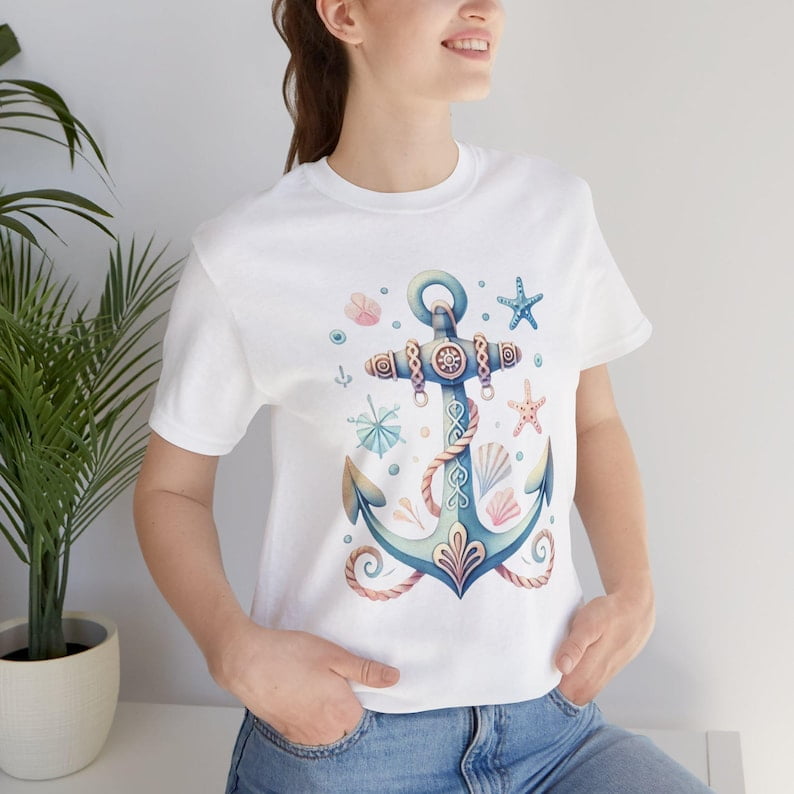 Anchor T-shirt Decorated with Seashells Starfish - Graphic Tee Unisex ...