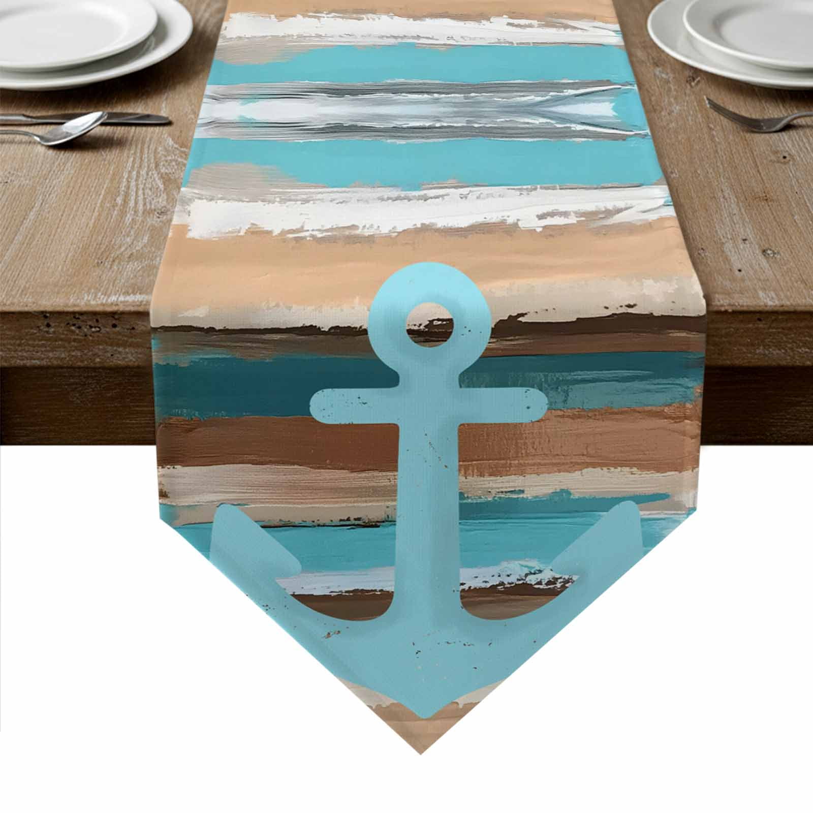 Anchor Table Runner Linen Burlap Table Runner 48 Inches Long Blue Green ...
