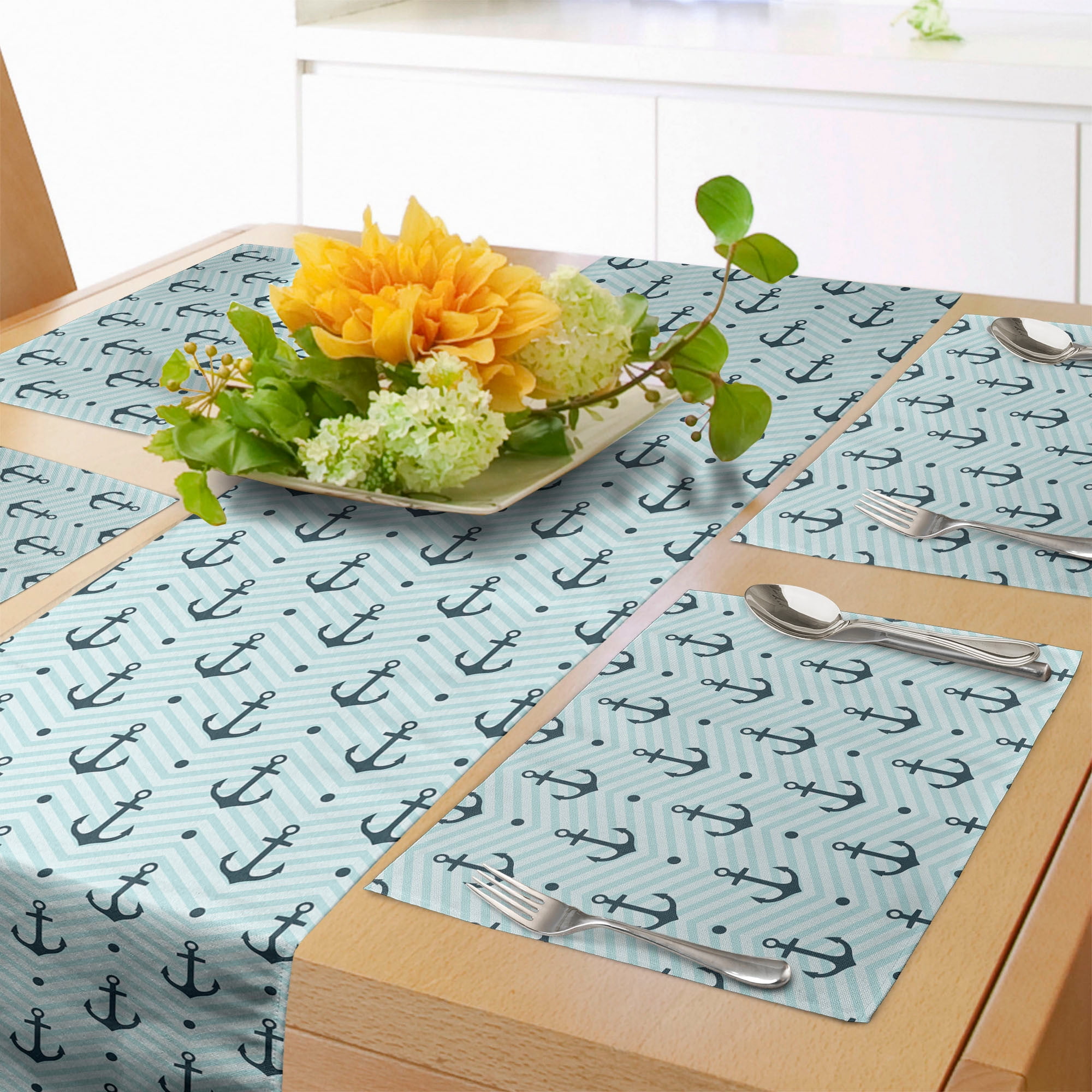 Anchor Table Runner & Placemats, Anchors Zigzag Chevron Background ...