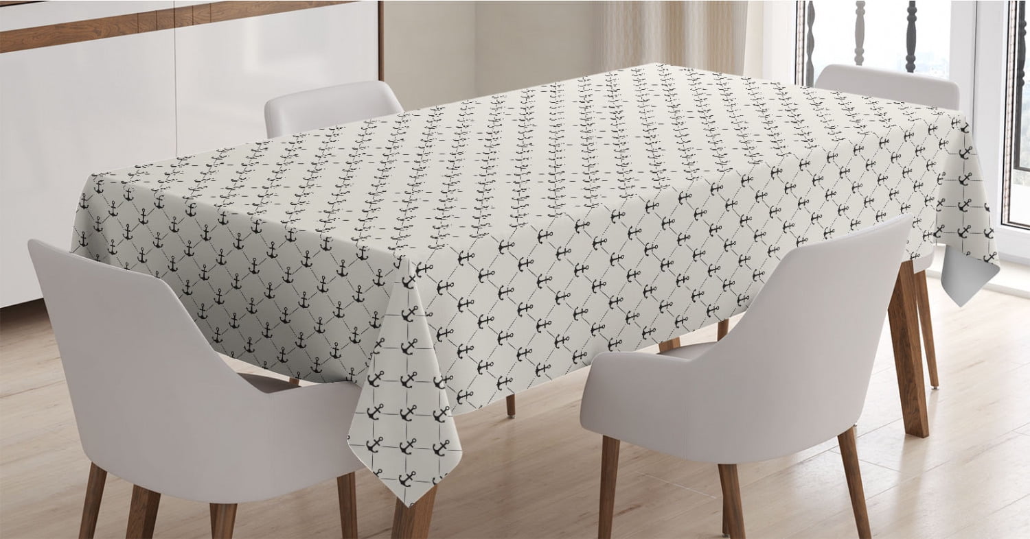 Anchor Tablecloth, Abstract Retro Nautical Style Motif Checkered ...