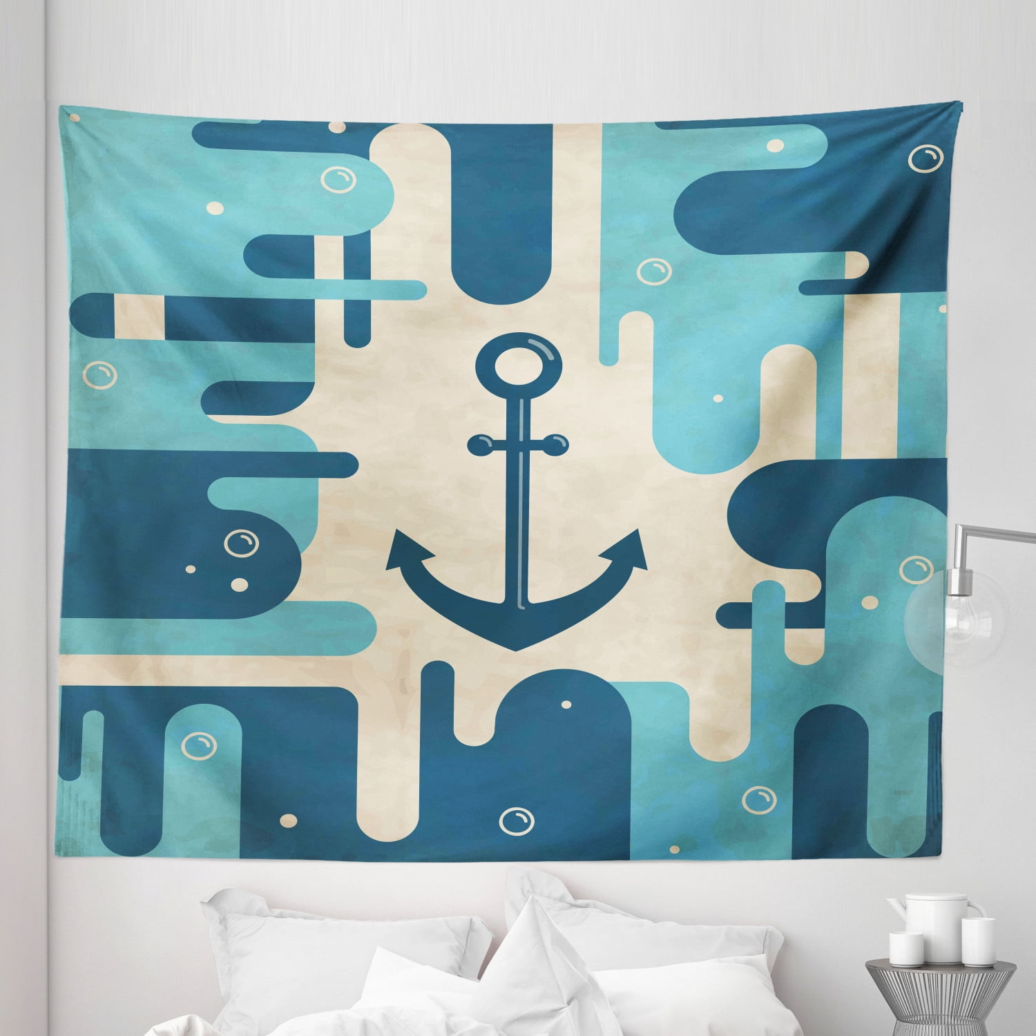 Anchor Tapestry, Nautical Sea Inspired Abstract Design with Bubble Like ...
