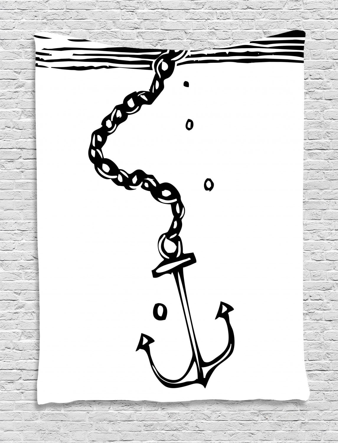 Anchor Tapestry, Nautical Themed Monochrome Illustration with Chains ...