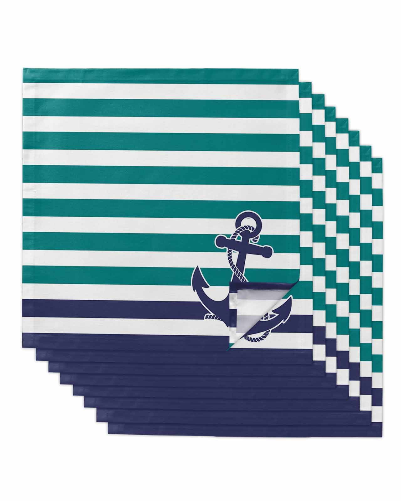 Anchor Teal Cloth Napkins Set of 8 Reusable Dinner Napkins, Modern Navy ...