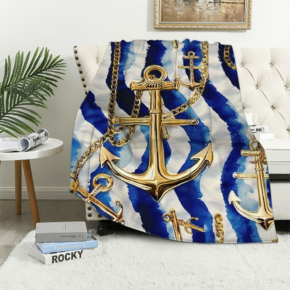 Anchor Throw Blanket,Gold Anchor Coins and Chains for Fabric Design ...