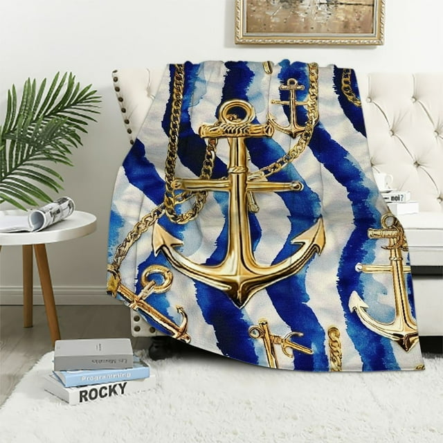 Anchor Throw Blanket,Gold Anchor Coins and Chains for Fabric Design ...