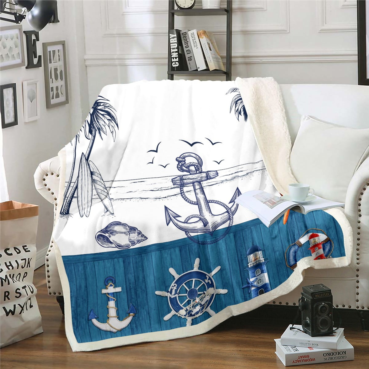 Anchor Throw Blanket for Kids Boys Girls,Tropical Palm Ocean Fleece ...