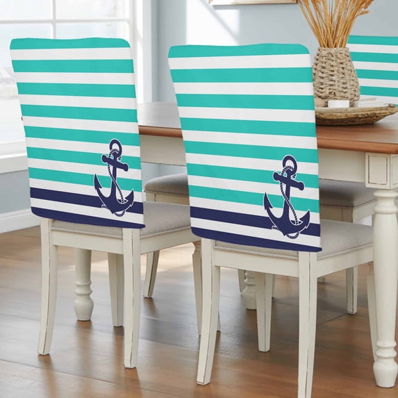 Anchor Turquoise Chair Back Covers, Modern Navy Blue White Striped ...