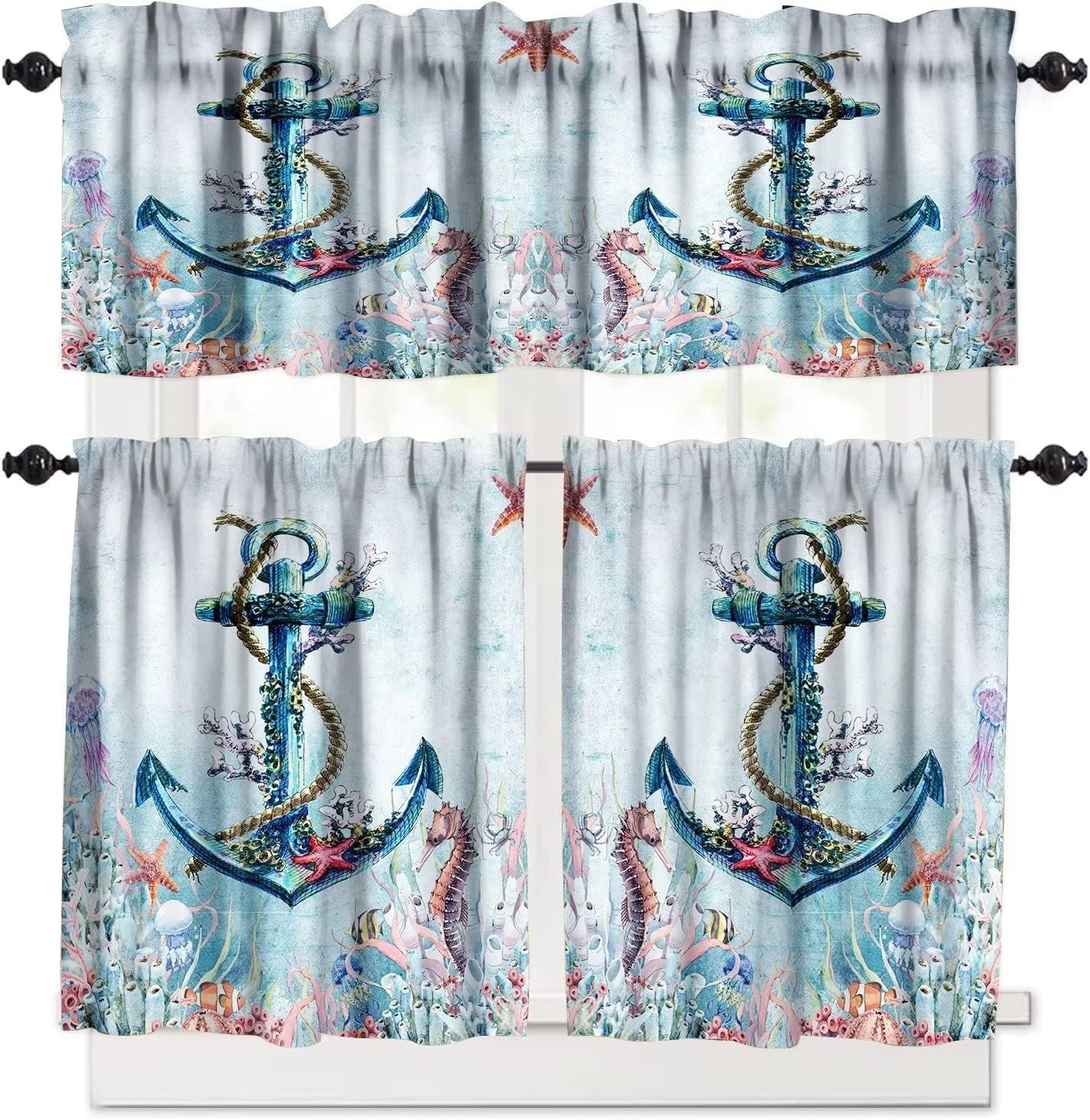 Anchor Valance and Tier Set, Hawaiian Ocean Animal Teal Small Half ...