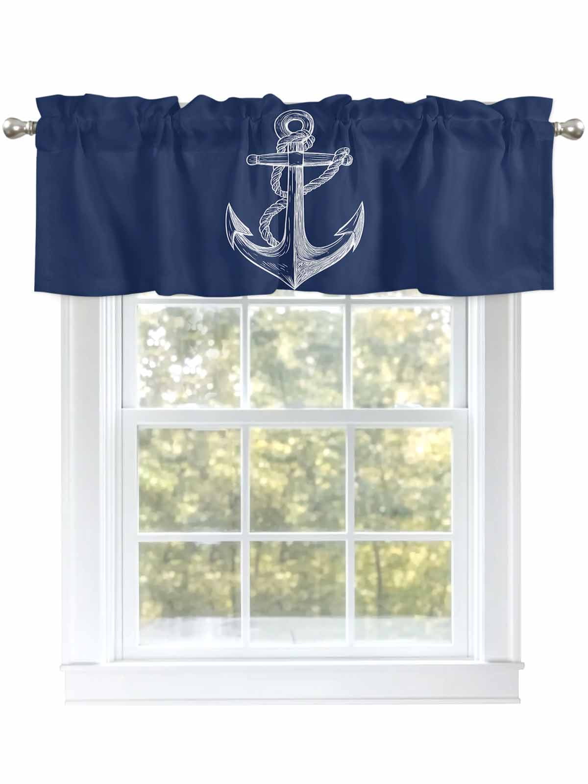 Anchor Valances for Windows Nautical Knot Navy Blue Kitchen Valance ...