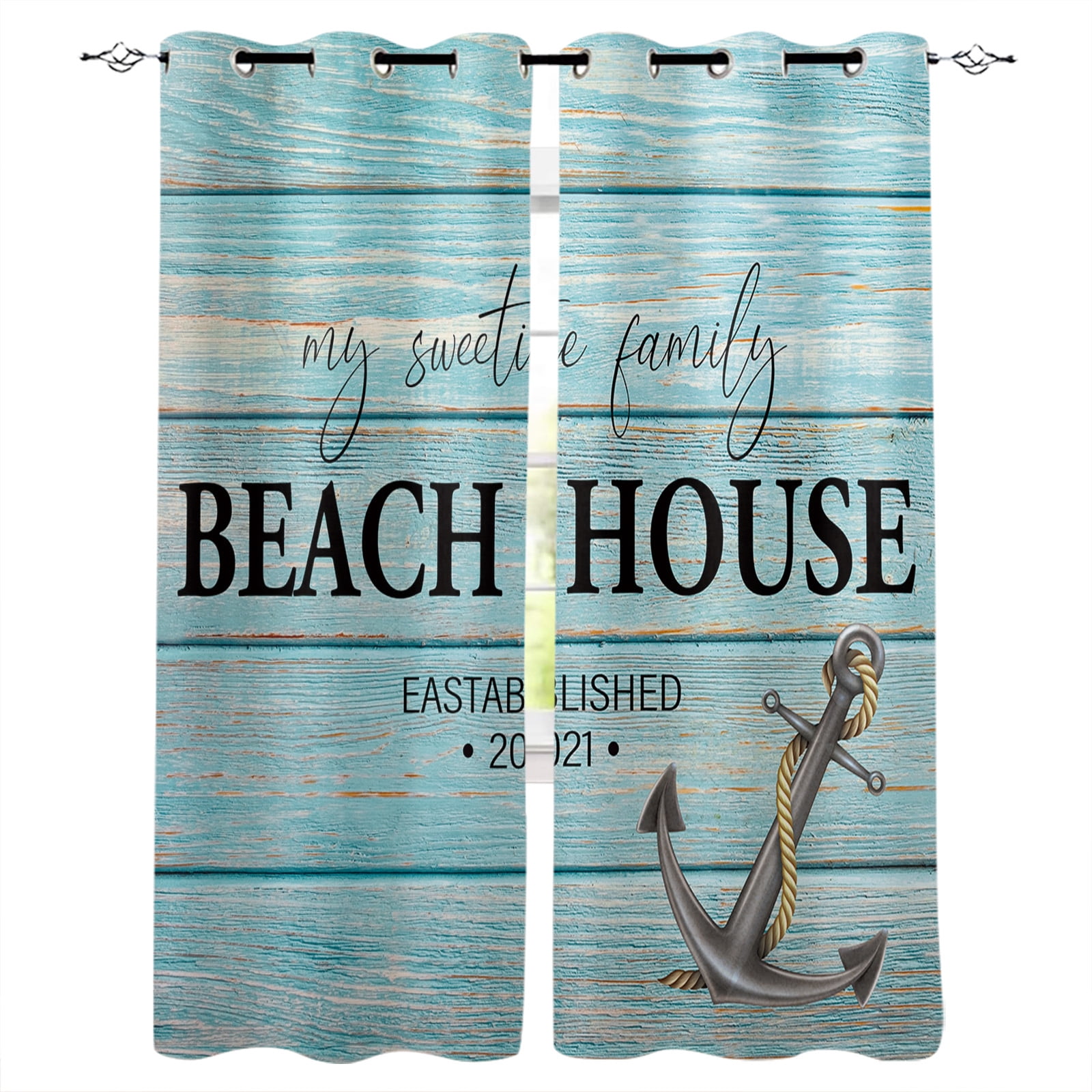 Anchor Vintage Hand Drawn Window Curtains Living Room Outdoor Fabric ...