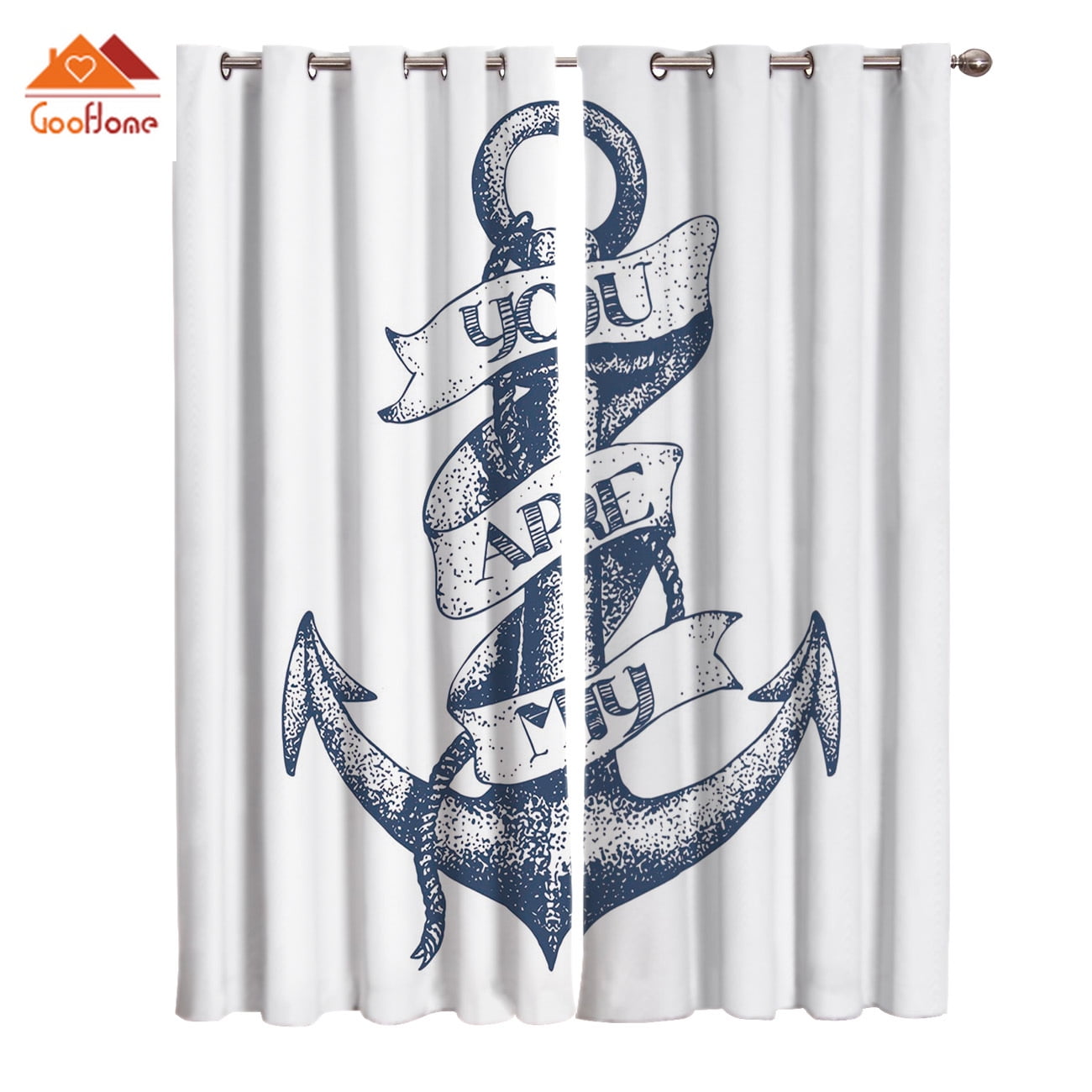 Anchor Vintage Hand Drawn Window Curtains Living Room Outdoor Fabric ...