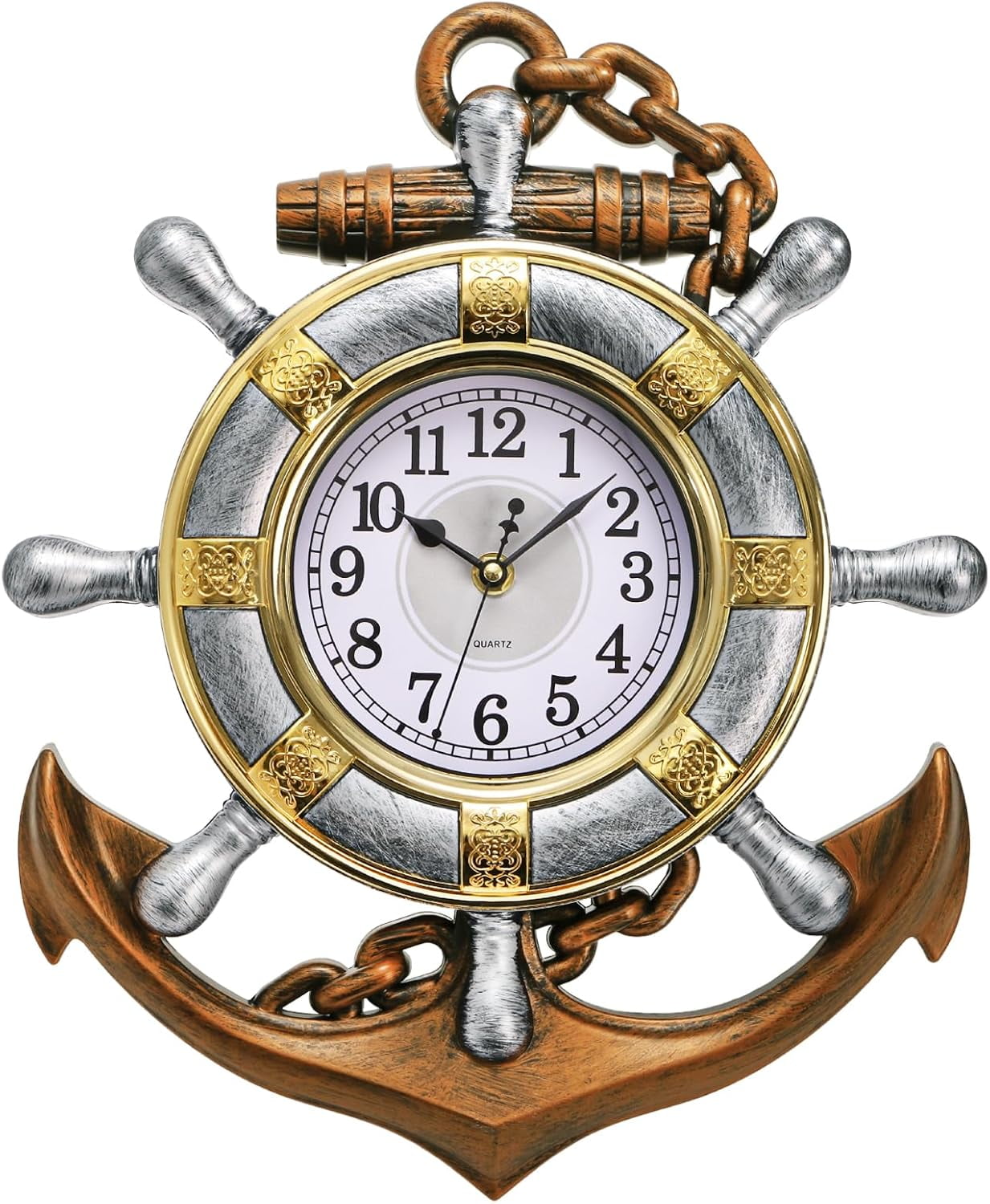 Anchor Wall Clock 12"x15", Plastic Nautical Clock Silent Non-Ticking ...