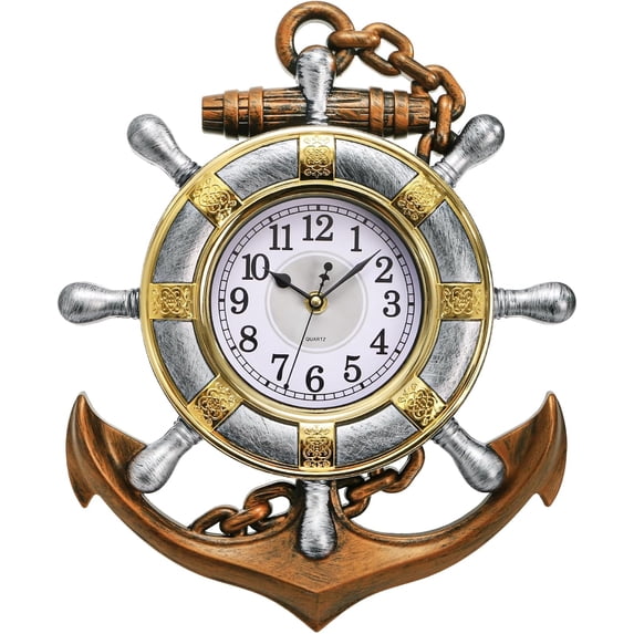 Anchor Wall Clock 12"x15", Plastic Nautical Clock Silent Non-Ticking ...