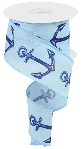 Anchor Wired Edge Nautical Ribbon, Light Blue Navy 10" x 10 Yds (30 Ft ...