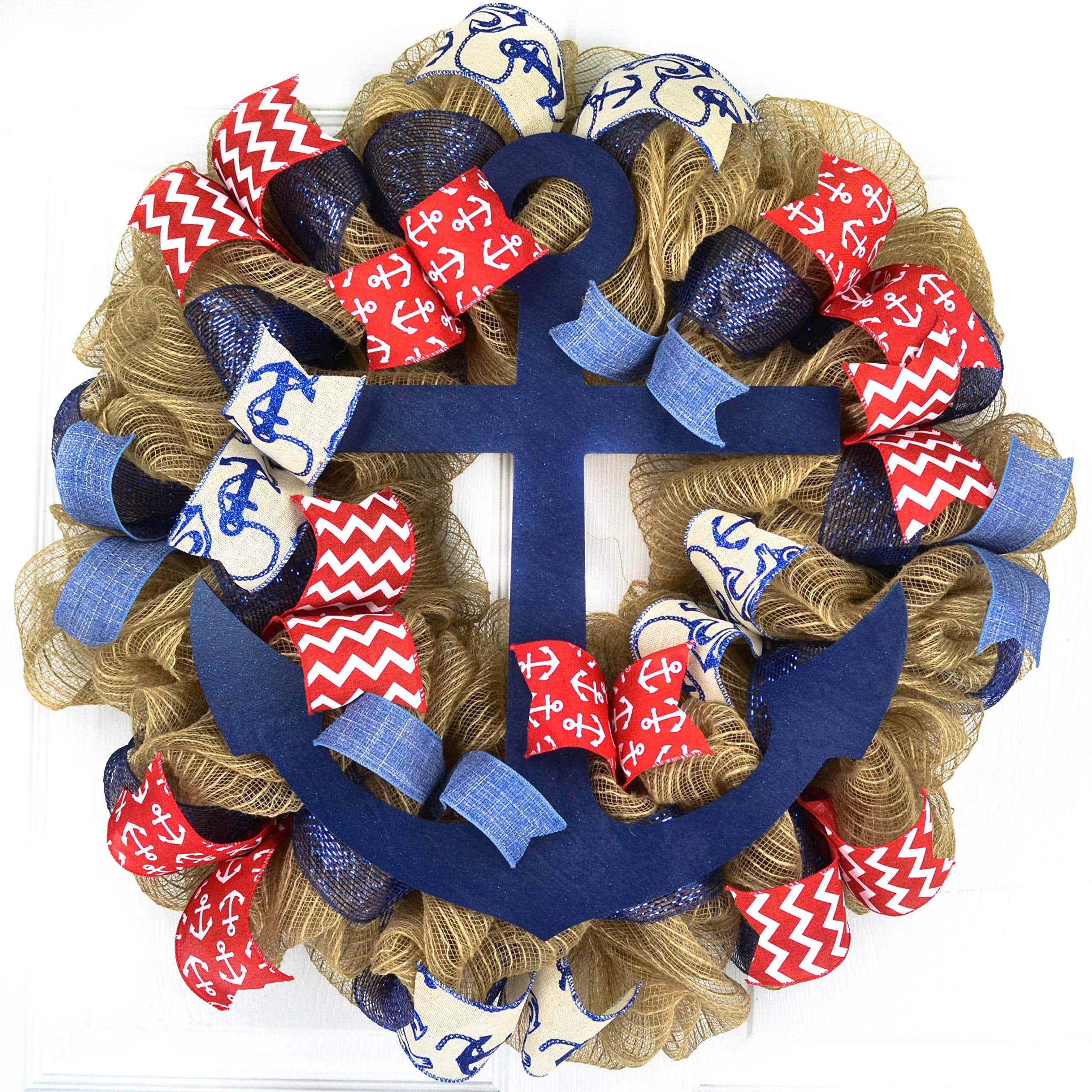 Anchor Wreath | Nautical Decor | Jute Burlap Front Door Wreath | Navy ...