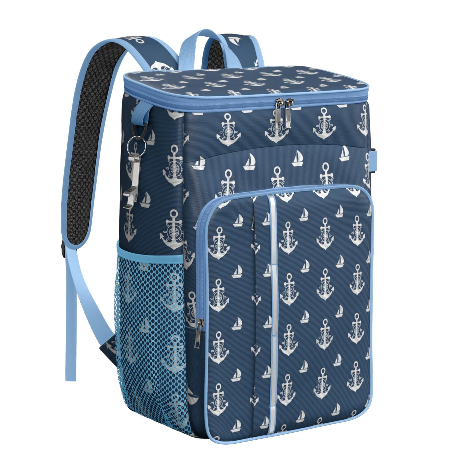 Anchor and Helm Nautical Pattern Backpack Cooler, Leakproof Insulated ...