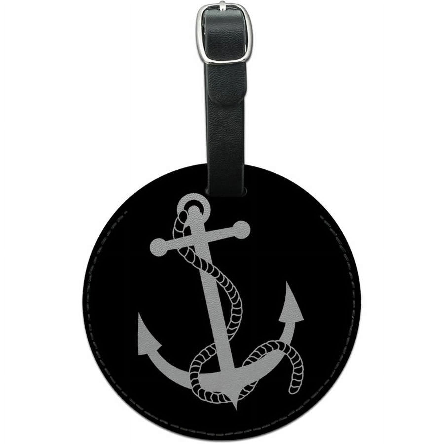 Anchor and Rope Boat Boating Round Leather Luggage ID Tag Suitcase ...