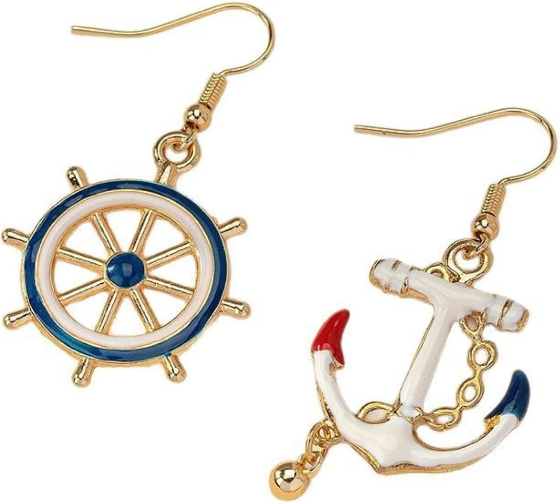 Anchor and Rudder Earrings Sailing Themed Jewelry, Asymmetrical ...