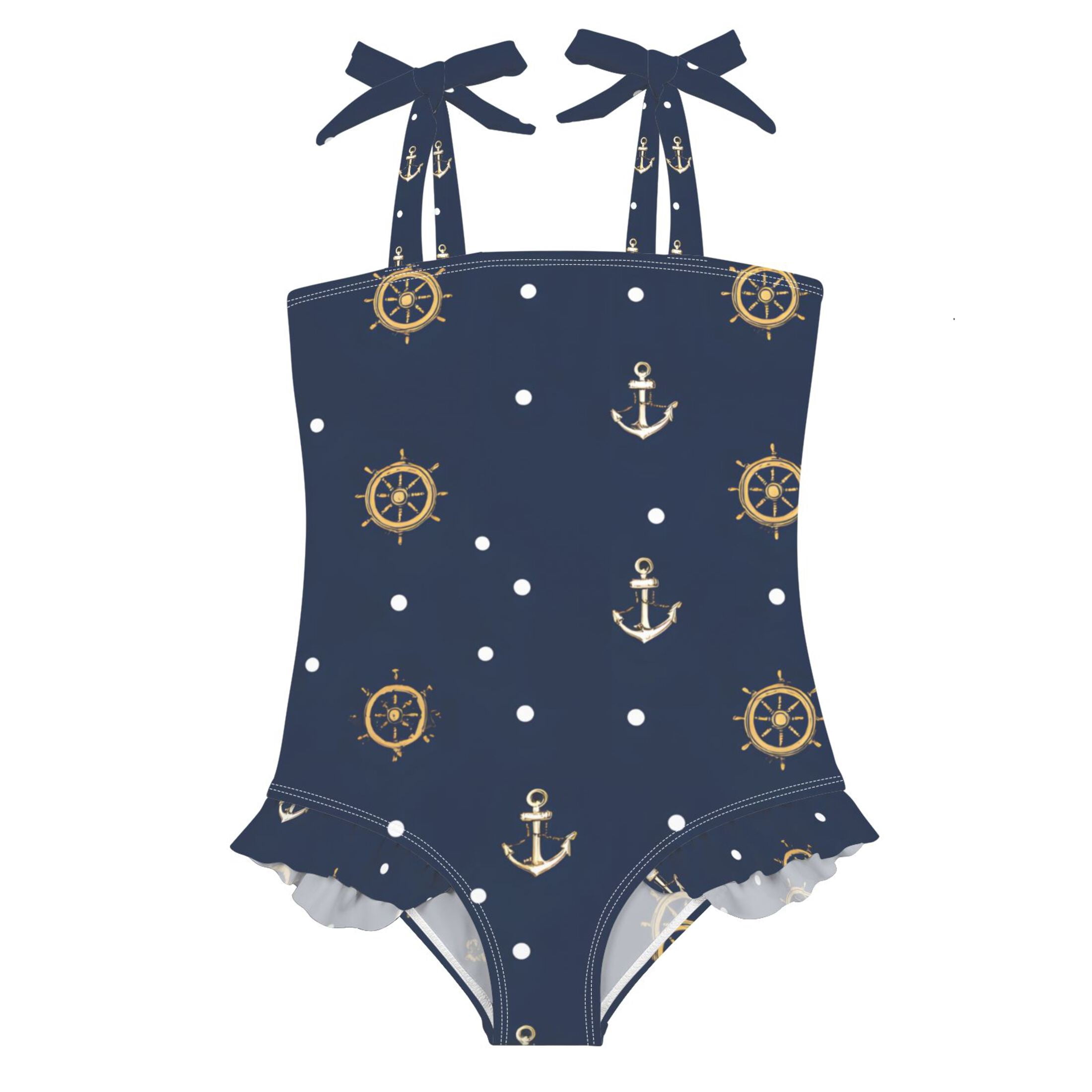 Anchor and Rudder Girls' One-Piece Swimsuit Bowknot Tie Shoulder ...