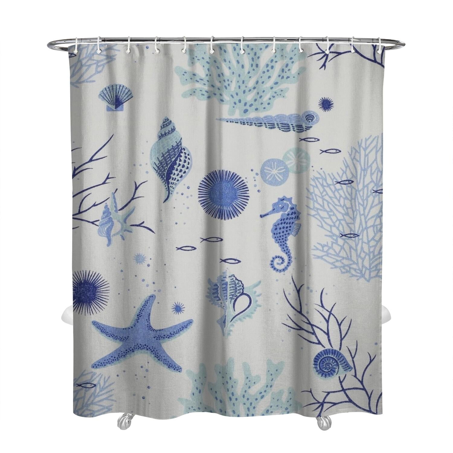Anchor and Seashell Nautical Shower Curtain 72x84in with Hooks, Beach ...