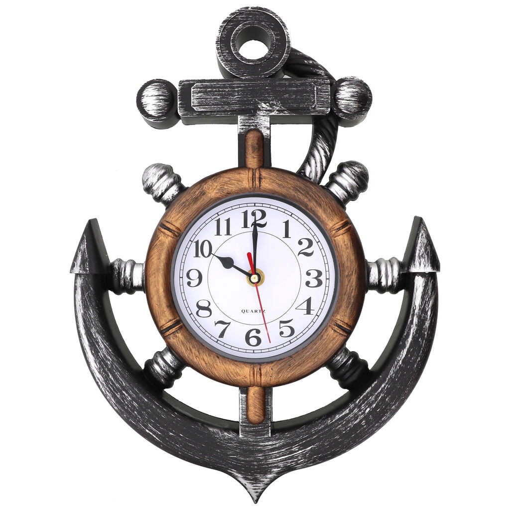 Anchor and Ships Wheel Nautical Themed Wall Clock, Silent No Tick ...