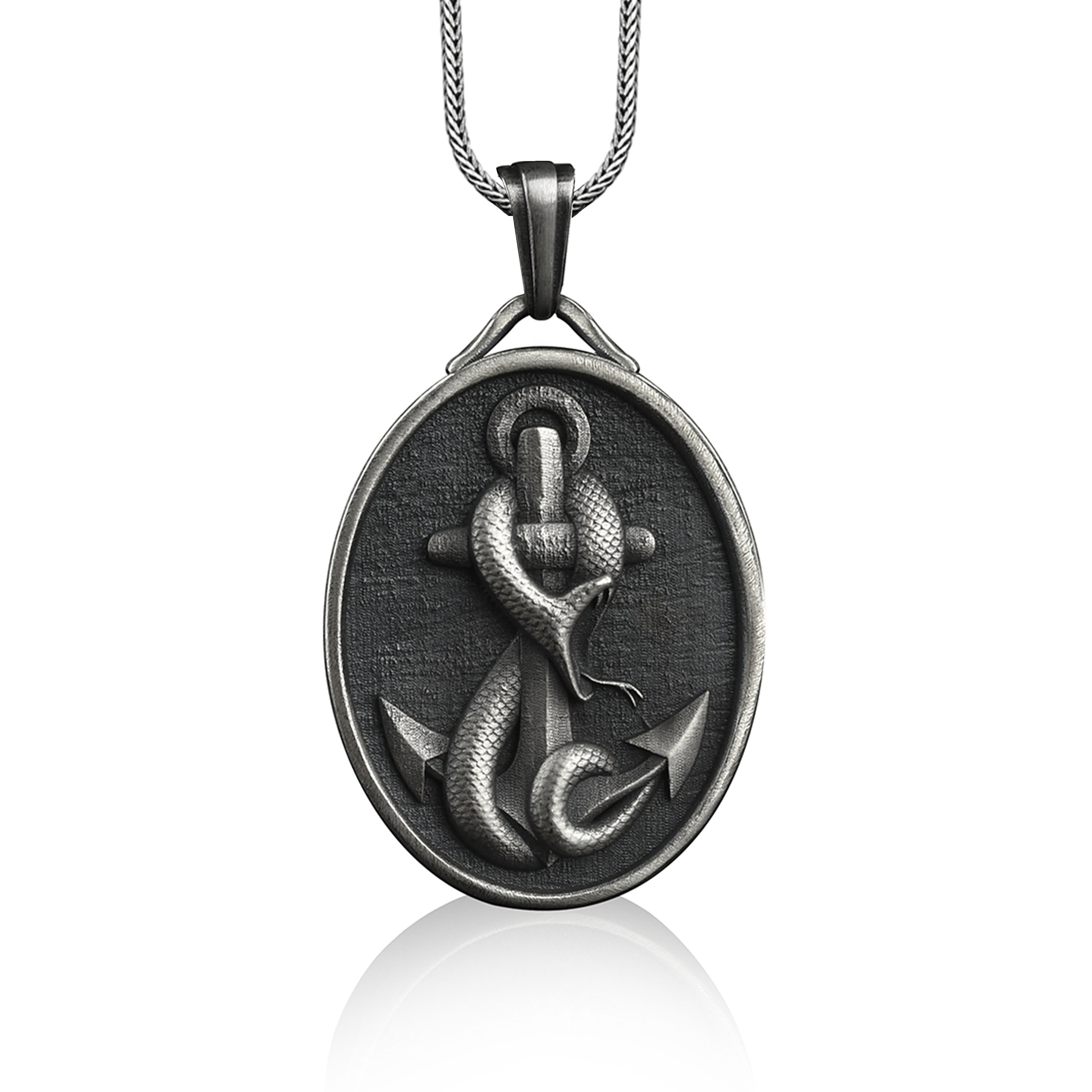 Anchor and snake custom name pendant necklace in sterling silver ...