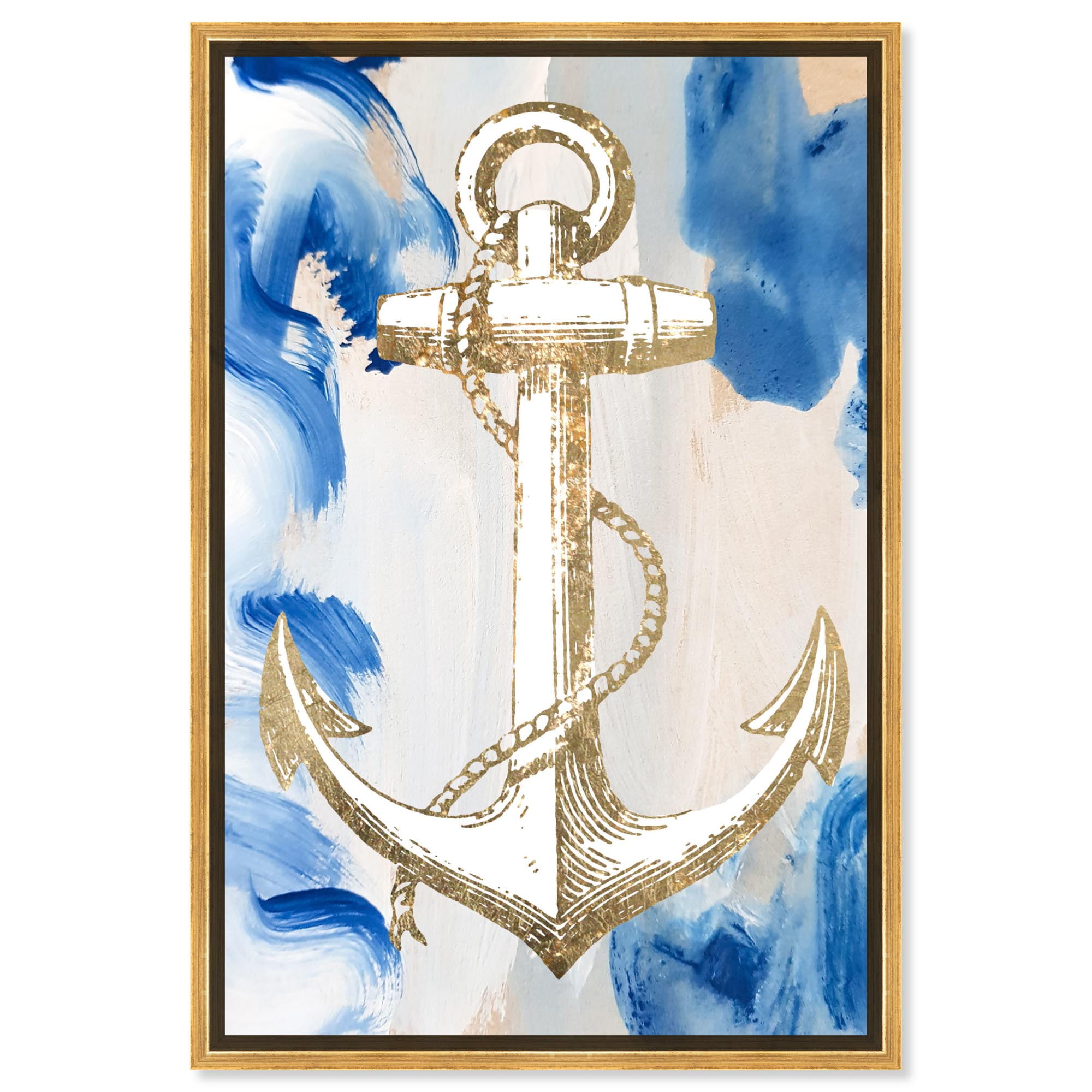 Anchor in Waves Canvas Modern Beach Wall Art by Art Remedy, Gold Frame ...