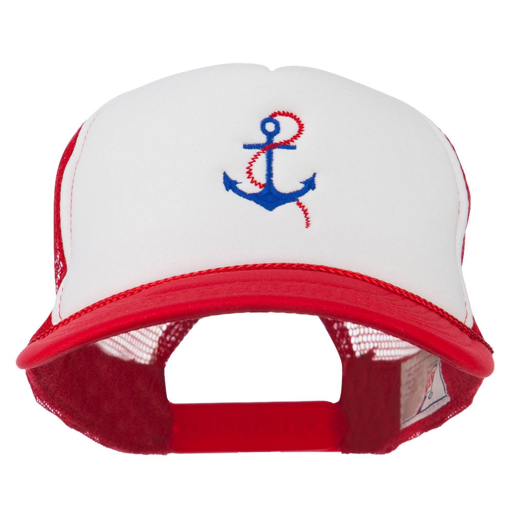 Anchor with Chain Embroidered Foam Mesh Back Cap - Red White Red OSFM ...