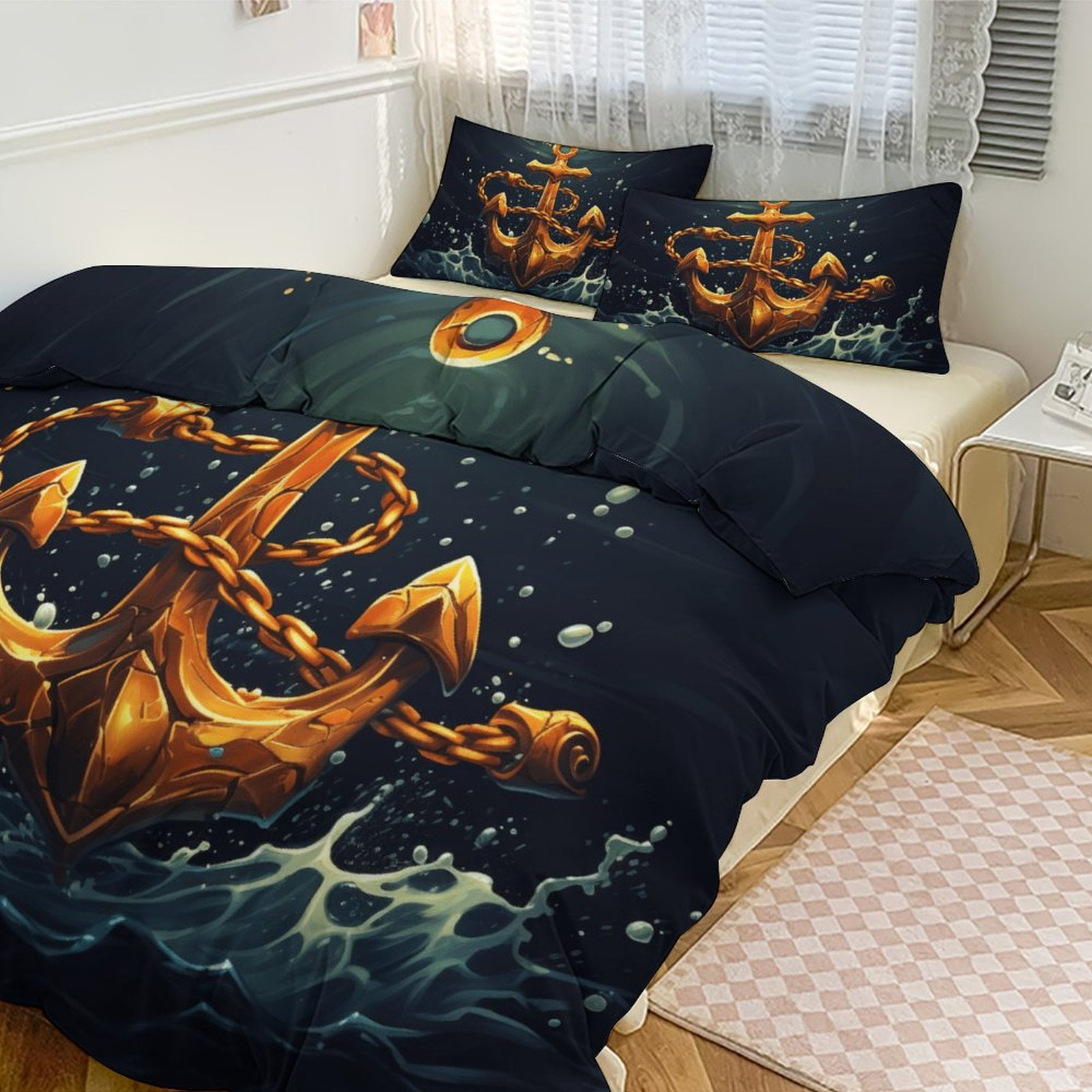 Anchor with Sailing Bedding Set with Zipper Closure for Girls & Boys ...