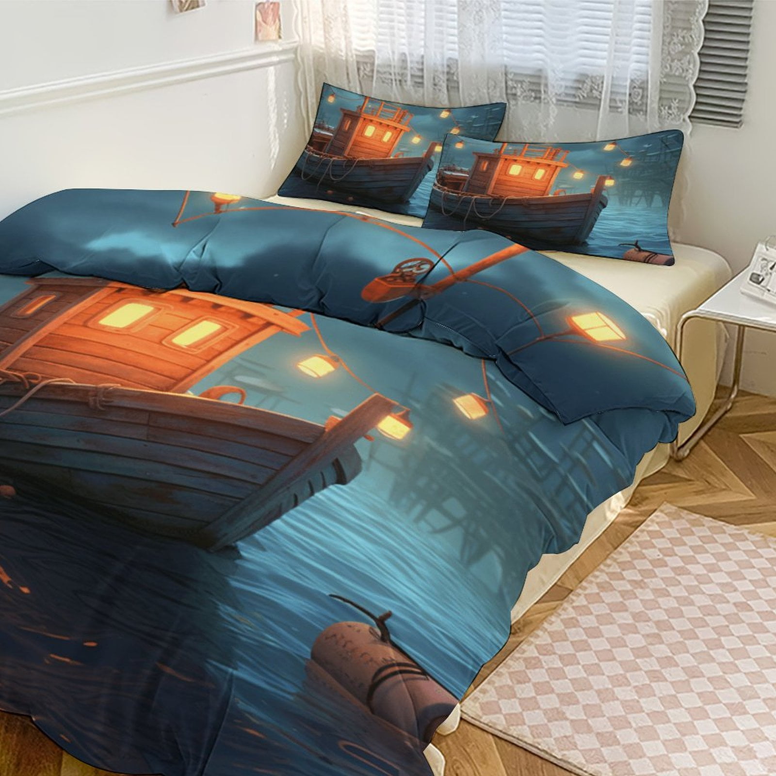 Anchor with Sailing Bedding Sets Twin Duvet Cover 3 Piece Cute Bed Set ...