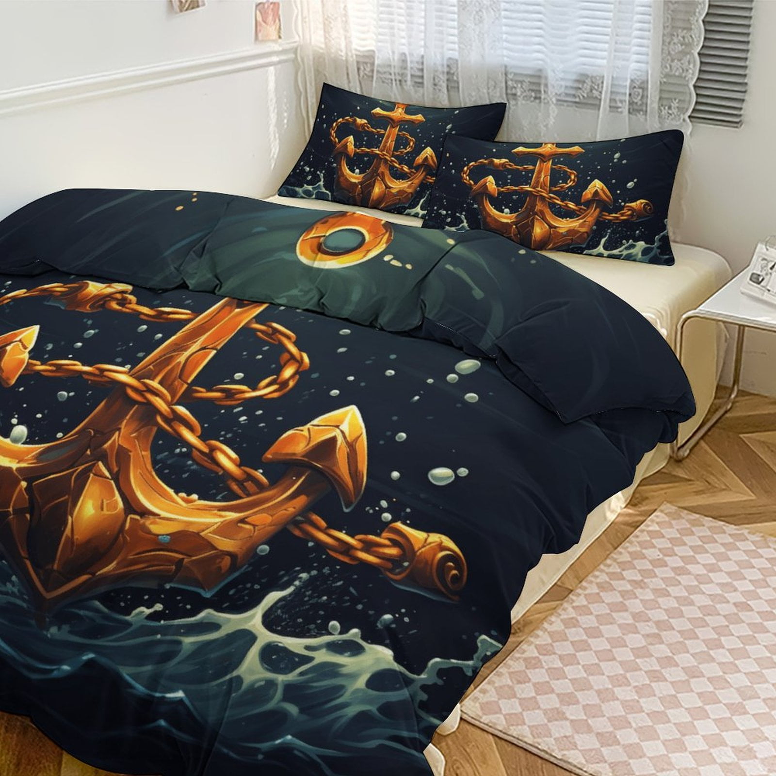 Anchor with Sailing Bedding Sets Twin Duvet Cover 3 Piece Cute Bed Set ...