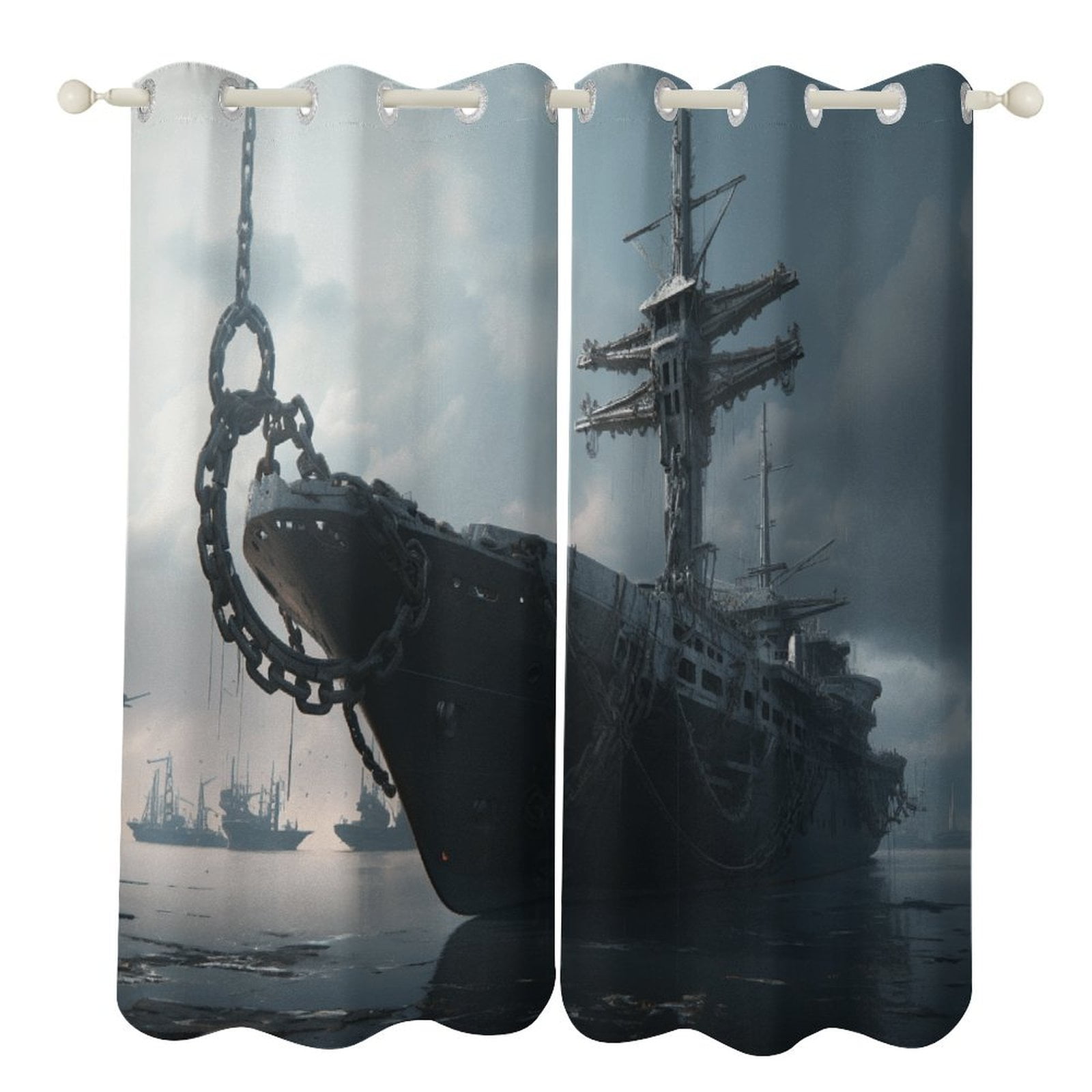 Anchor with Sailing Window Curtain Panels Grommet Blackout Curtains ...