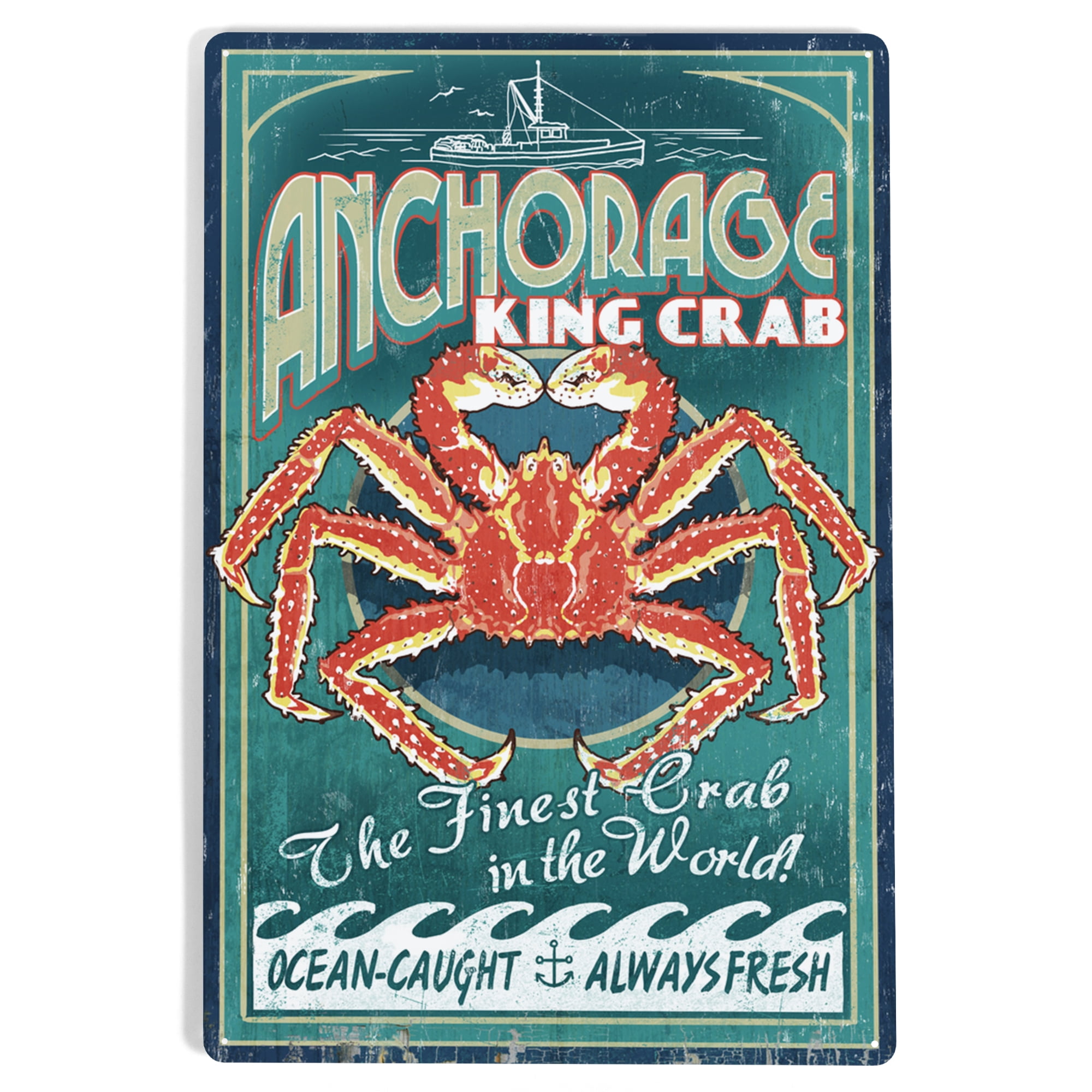 Anchorage, Alaska, King Crab Vintage Sign (12x18 Aluminum Art, Indoor ...