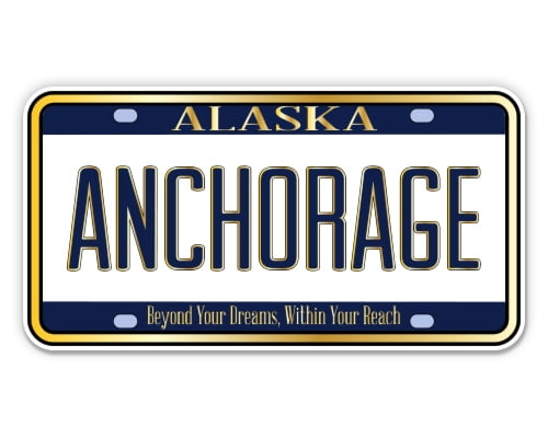 Anchorage Alaska License Plate Style - 8" Vinyl Sticker - For Car ...