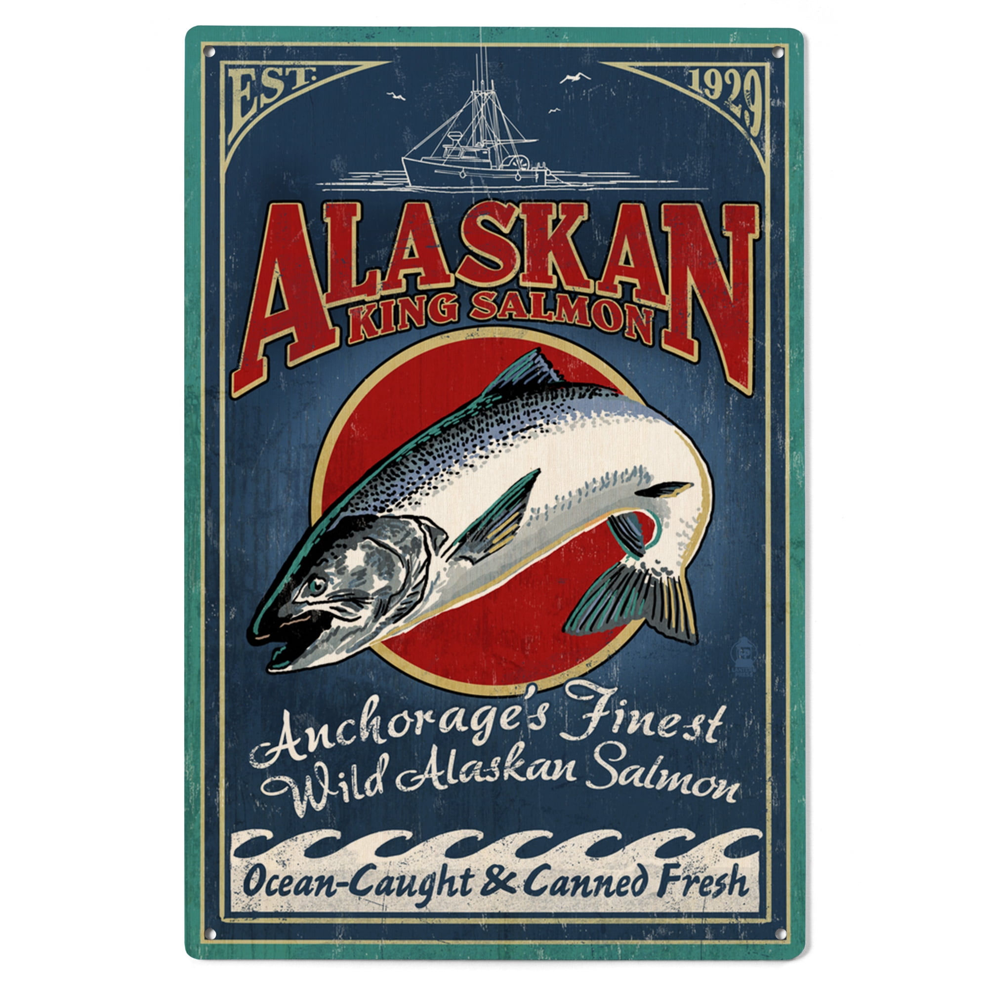 Anchorage, Alaska, Salmon Vintage Sign Birch Wood Wall Sign (6x9 Rustic ...