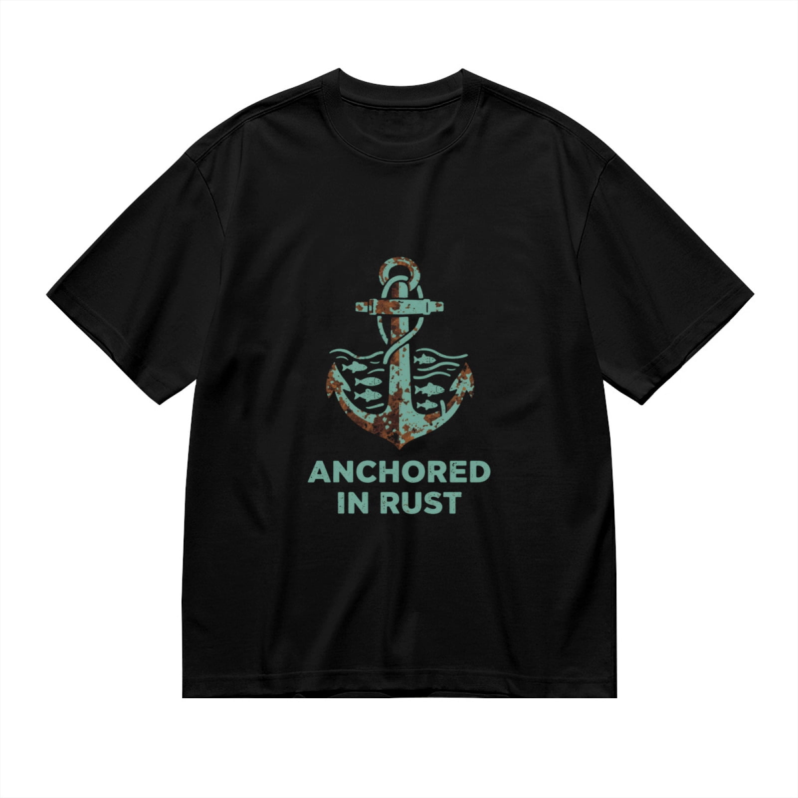Anchored In Rust,rusty Anchor With Fish Print, T Shirt for Men, Vintage ...