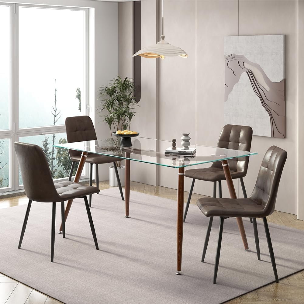 Anchorhome 5 Piece 51"(W) Modern Tempered Glass Top Dining Kitchen ...